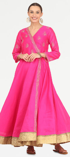 Festive, Party Wear Pink and Majenta color Silk fabric Kurti : 1999093