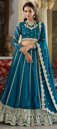Engagement, Reception, Wedding Blue color Silk fabric Lehenga : 2000620