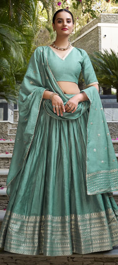 Festive, Reception Green color Chanderi Silk fabric Lehenga : 2001481