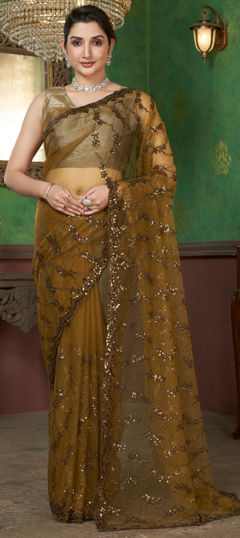 Bridal, Festive, Wedding Gold color Net fabric Saree : 2002408