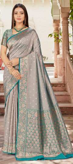 Festive, Traditional Silver color Silk fabric Saree : 2004361