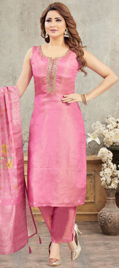 Festive, Party Wear, Reception Pink and Majenta color Silk fabric ...