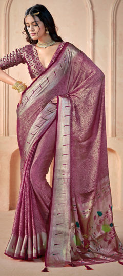 Festive, Traditional Pink and Majenta color Silk fabric Saree : 2005252