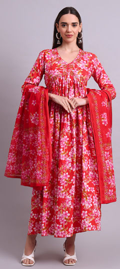 Festive, Party Wear Red and Maroon color Cotton fabric Gown : 2006331