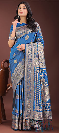 Festive, Party Wear, Traditional Blue color Art Silk fabric Saree : 2007065