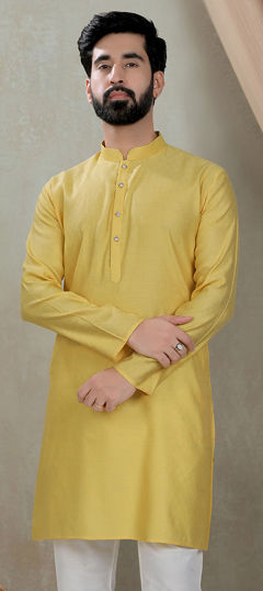 Festive, Traditional Yellow color Cotton fabric Kurta : 2010342