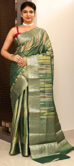 Festive, Reception, Wedding Green color Tissue fabric Saree : 2011341