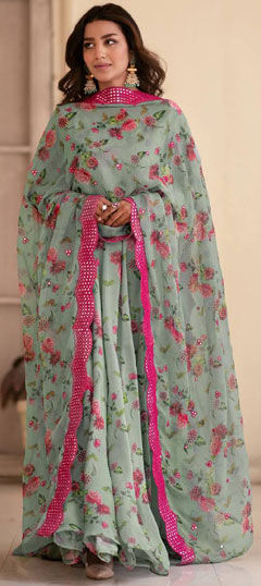 Festive, Party Wear, Wedding Multicolor color Organza Silk fabric ...