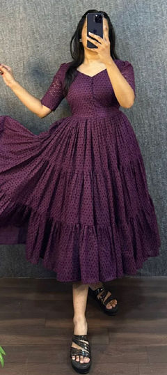 Party Wear Purple and Violet color Cotton fabric Dress : 2017261