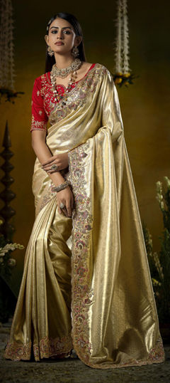 Bridal, Traditional, Wedding Gold color Silk fabric Saree : 2022340