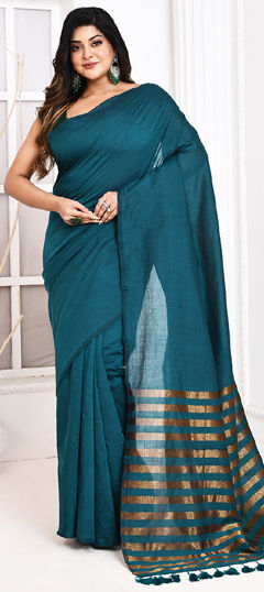Festive, Summer, Traditional Blue color Cotton Flex fabric Saree : 2025759