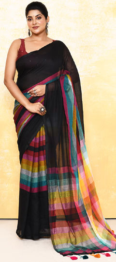 Festive, Summer, Traditional Black and Grey color Cotton Flex fabric ...