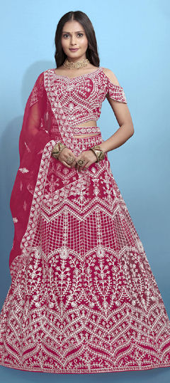 Festive, Reception, Wedding Pink and Majenta color Net fabric Lehenga ...
