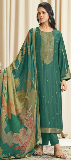 Festive, Party Wear, Reception Green color Jacquard fabric Salwar ...