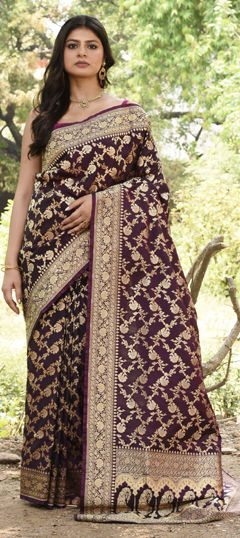 Festive, Reception, Traditional Purple and Violet color Banarasi Silk ...