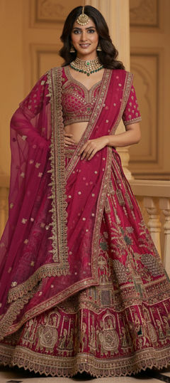 Bridal, Wedding Pink and Majenta color Silk fabric Lehenga : 2035805