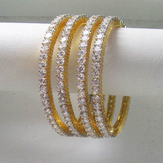 300512: Gold Rodium Polish Bangles in Metal Alloy studded with CZ Diamond.