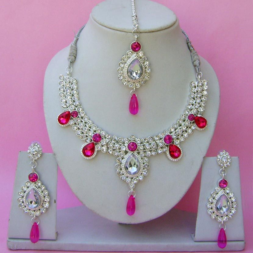 301549: Gold Rodium Polish Necklace set with Earring, Mang Tikka in ...