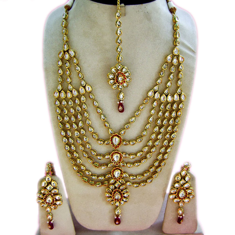 301765: Gold Rodium Polish Necklace set with Earring, Mang Tikka in ...