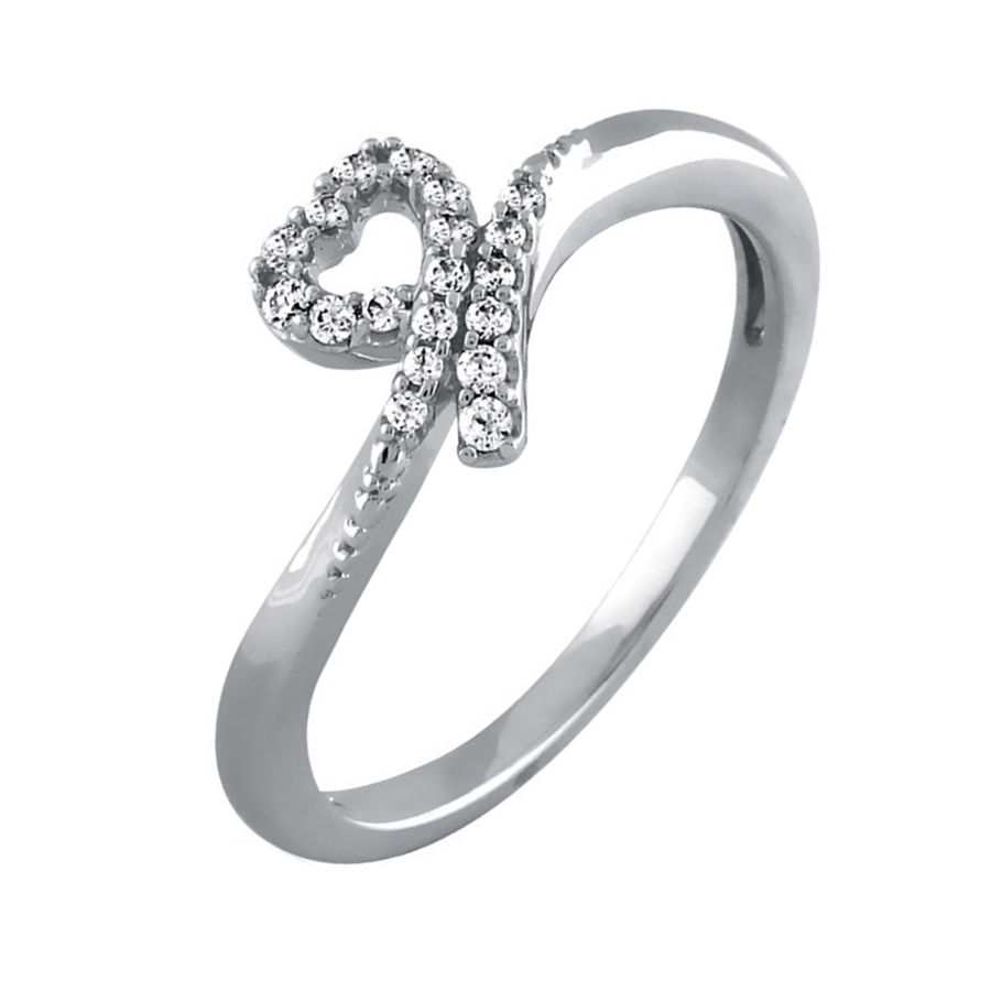 302933: Silver Rodium Polish Ring in Metal Alloy studded with CZ Diamond.