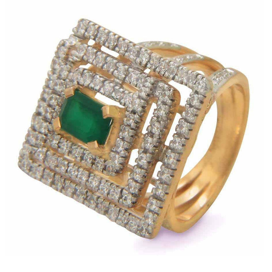 302947: Gold-Silver Rodium Polish Ring in Metal Alloy studded with CZ ...
