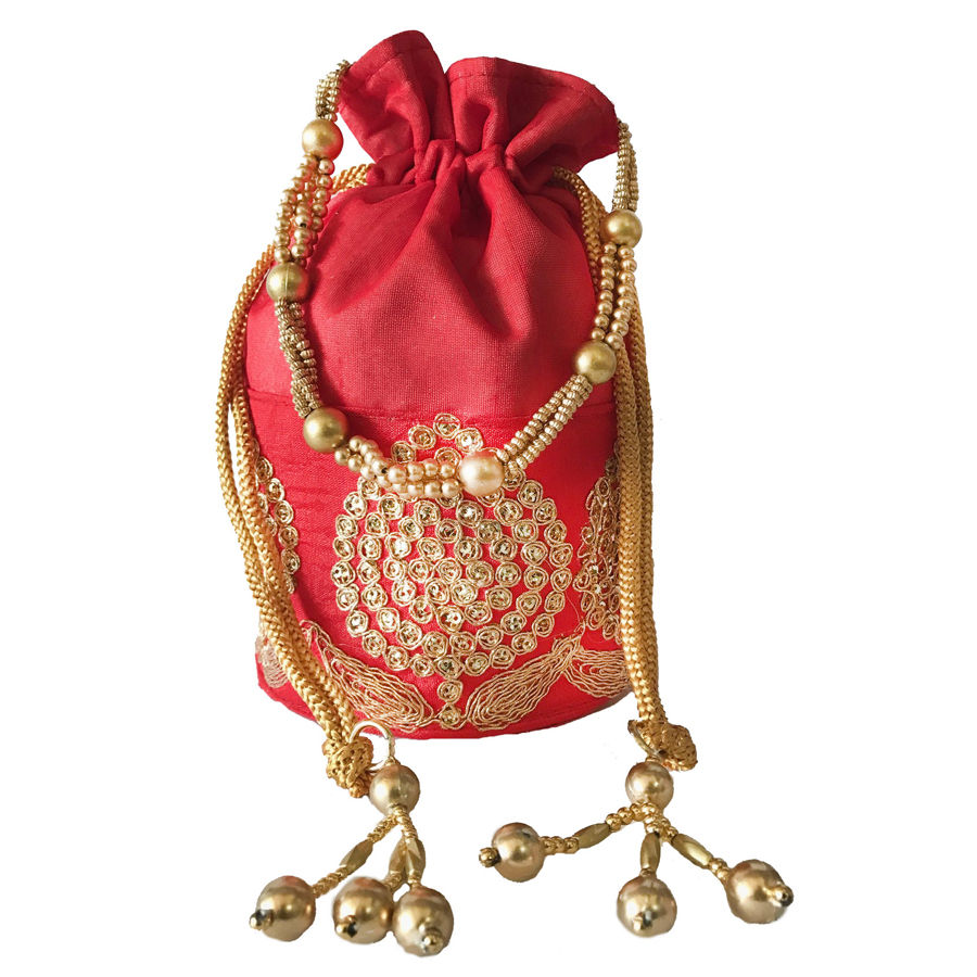 331551: Red and Maroon color Silk cotton fabric Potli