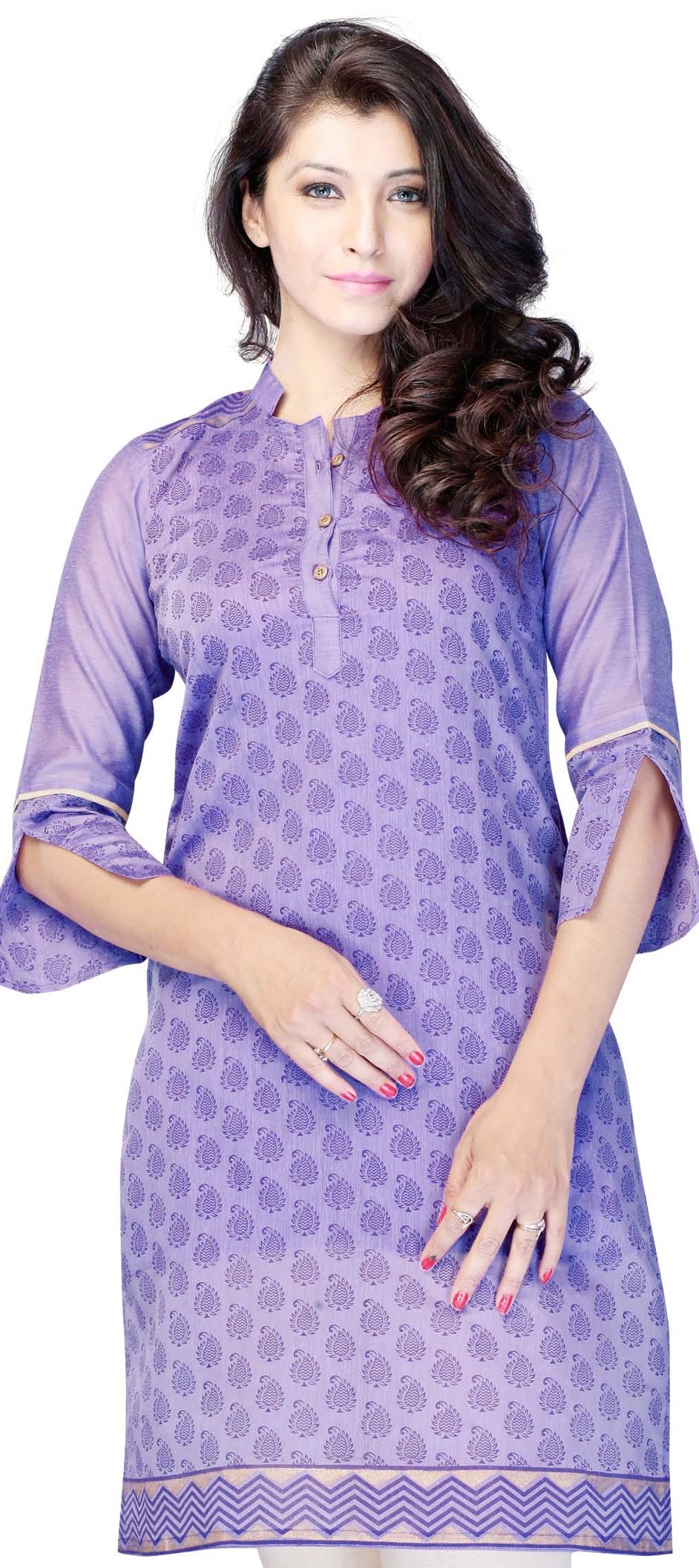 410790: Purple and Violet color family stitched Cotton Kurtis.