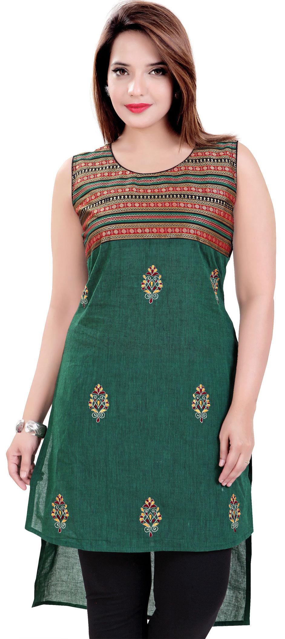 448471: Green color family stitched Cotton Kurtis, Printed Kurtis