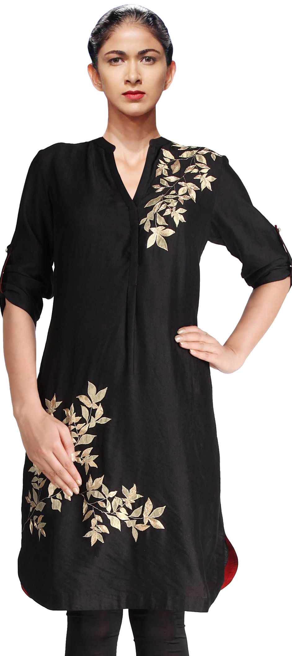 450555: Black and Grey color family stitched Kurti