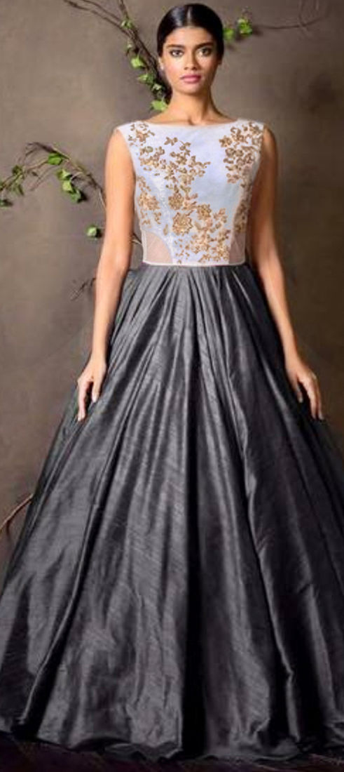 471079: Black and Grey color family stitched gown