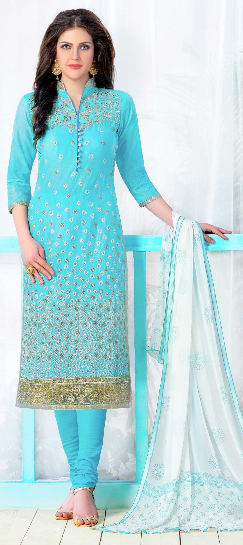Party Wear Blue color Cotton fabric Salwar Kameez : 471351