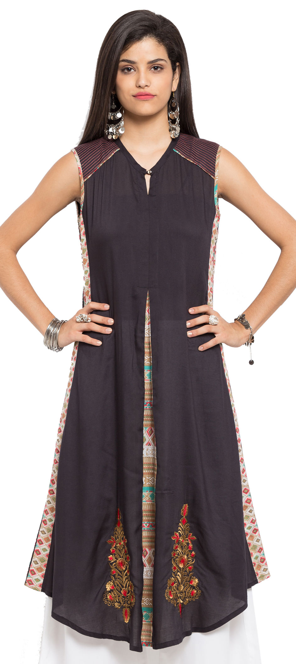 476035: Black and Grey color family stitched Kurti