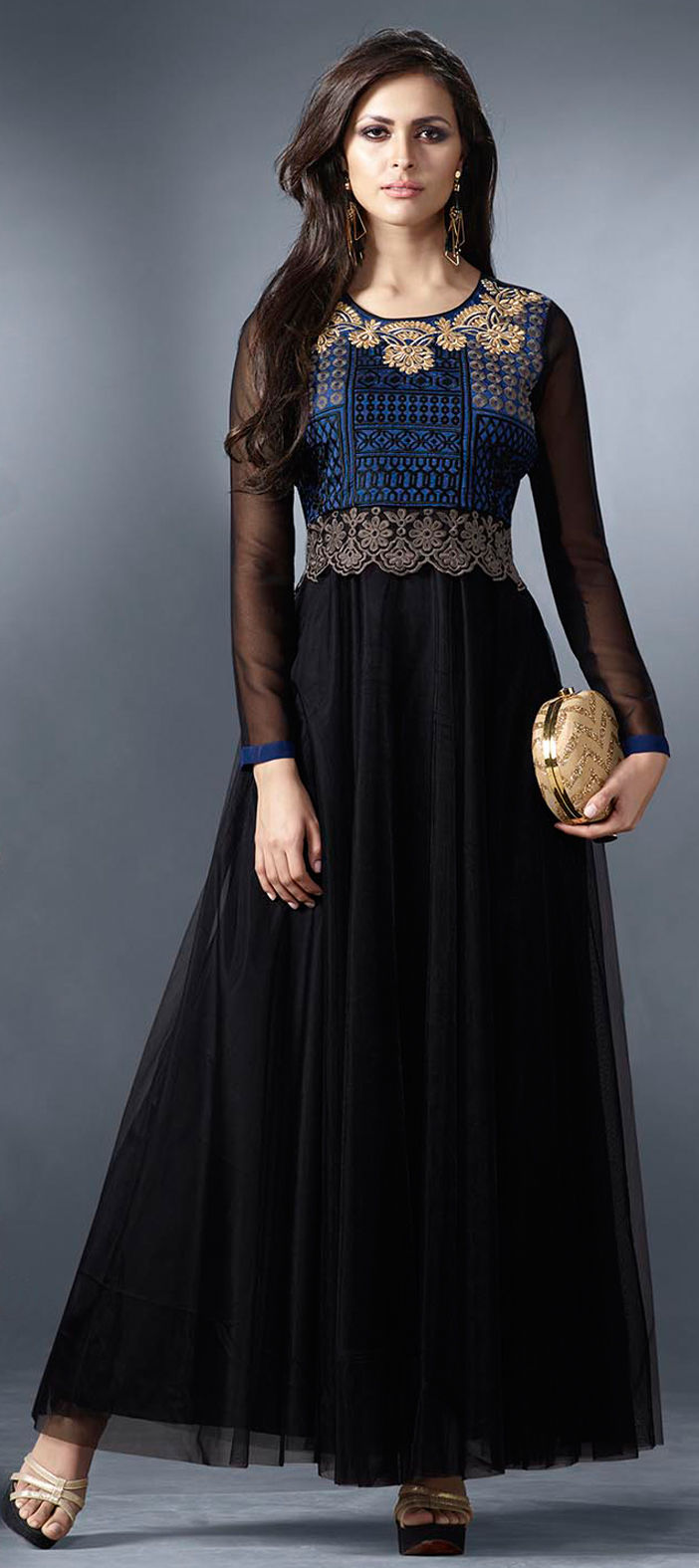 478484: Black and Grey color family stitched Anarkali style Kurtis