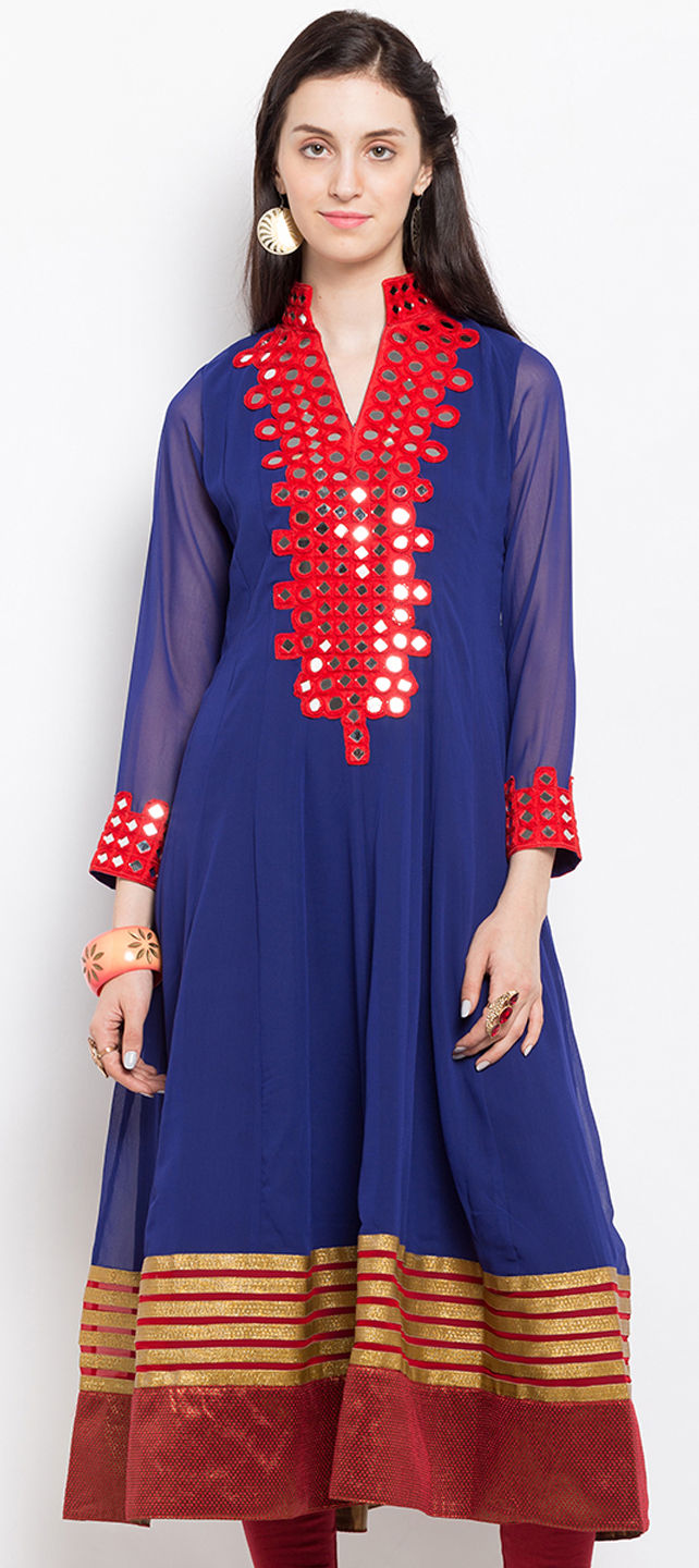 489035: Blue color family stitched Anarkali style Kurtis