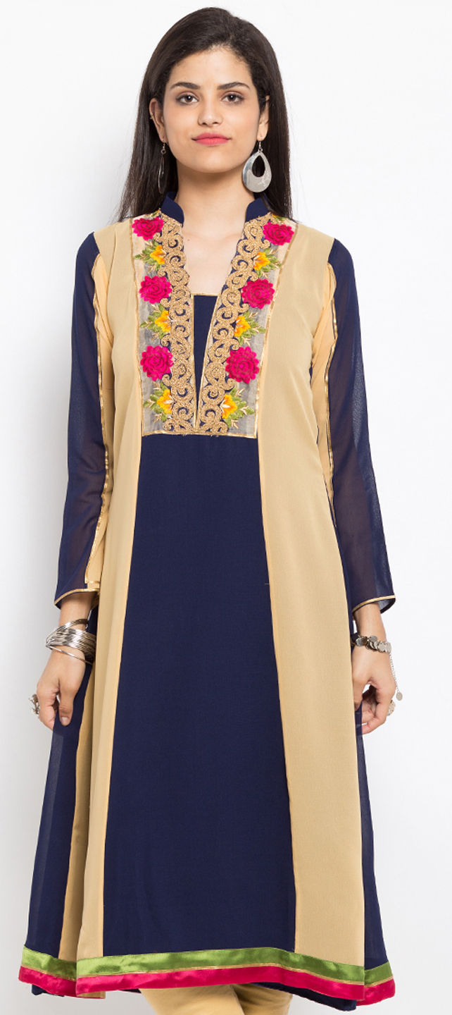 489044: Blue color family stitched Kurti