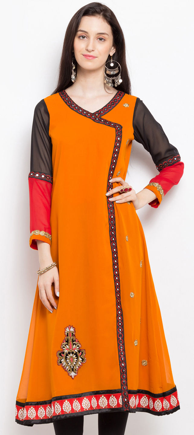 489194: Orange color family stitched Kurti