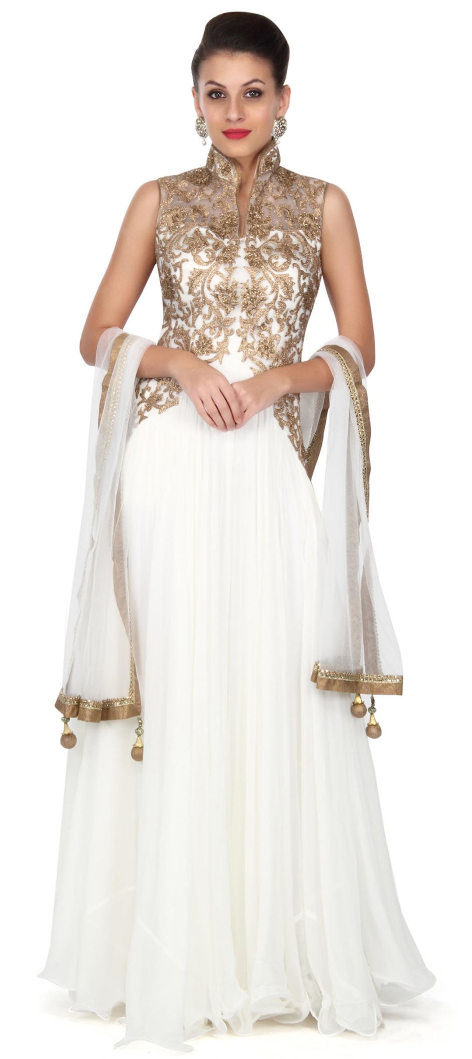 495753: Designer, Party Wear White and Off White color Net fabric Gown