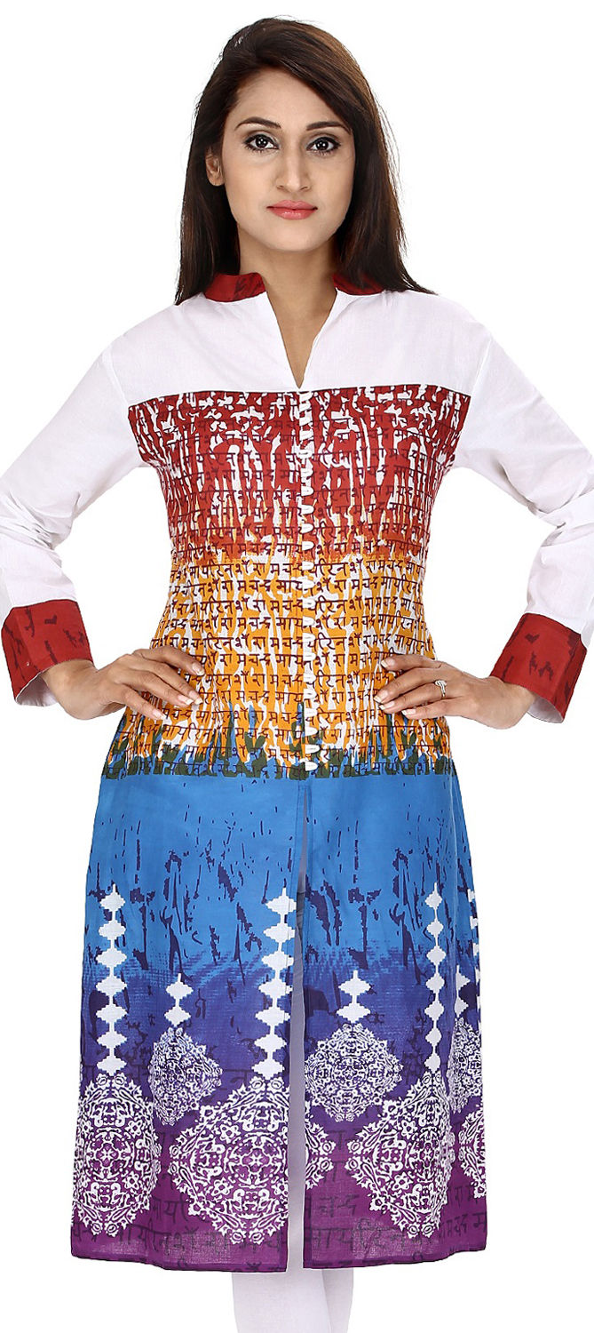 498746: Multicolor color family stitched Cotton Kurtis, Printed Kurtis