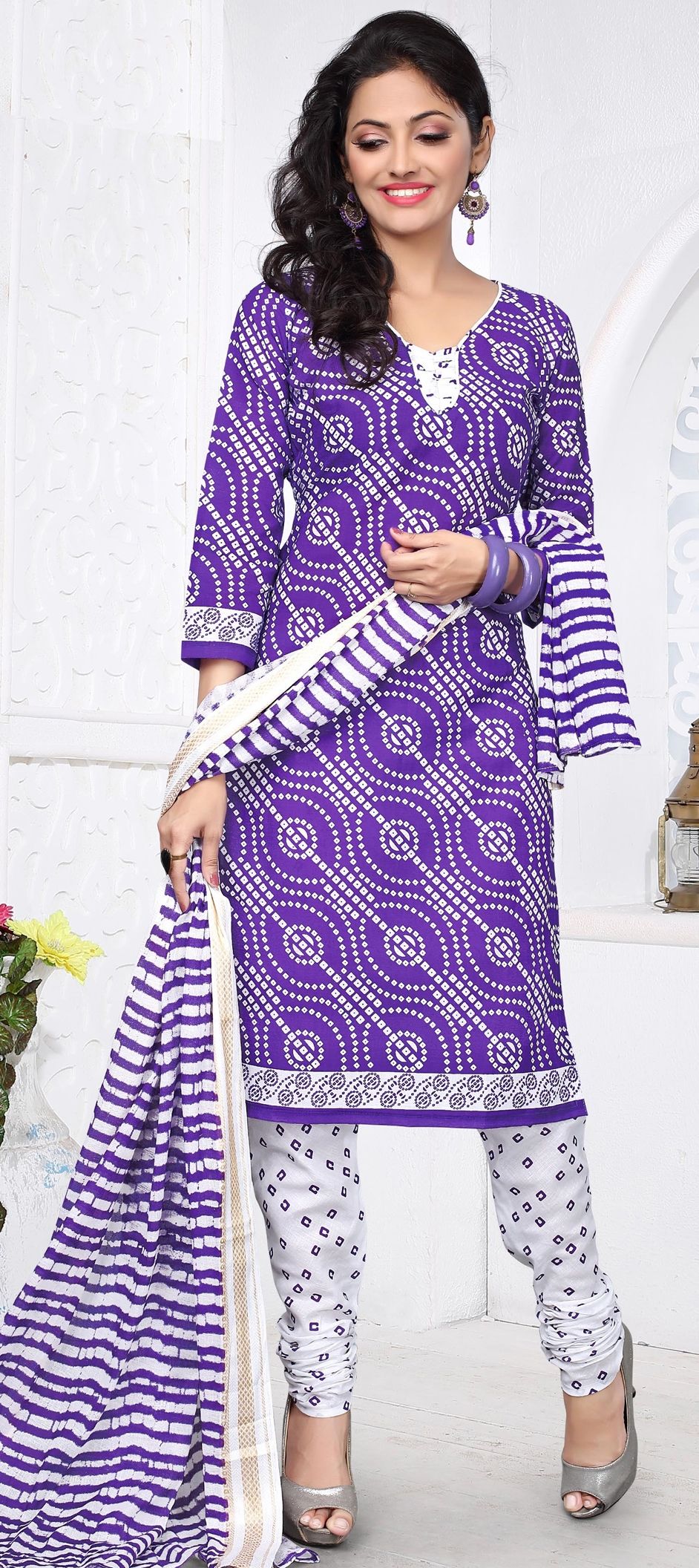 499668: Purple and Violet color family unstitched Cotton Salwar Kameez ...
