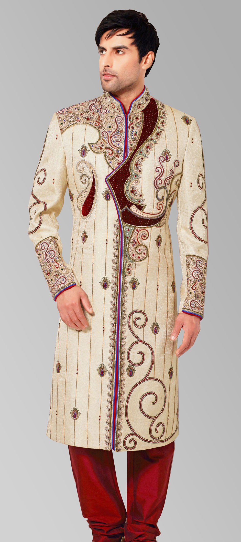 500039: White and Off White color family Sherwani.