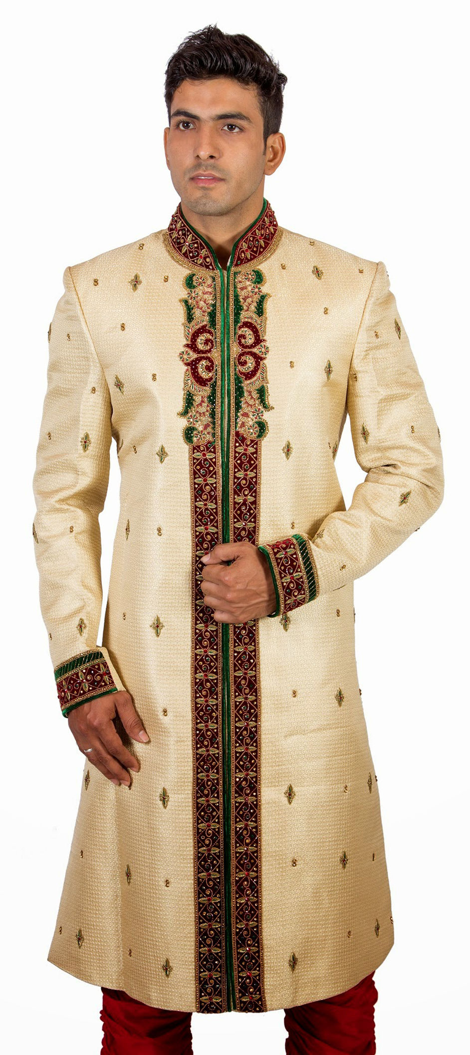 501129: Beige and Brown color family Sherwani.