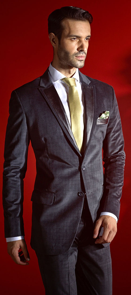 502800: Black and Grey color family stitched 2 Piece Suit (without shirt)