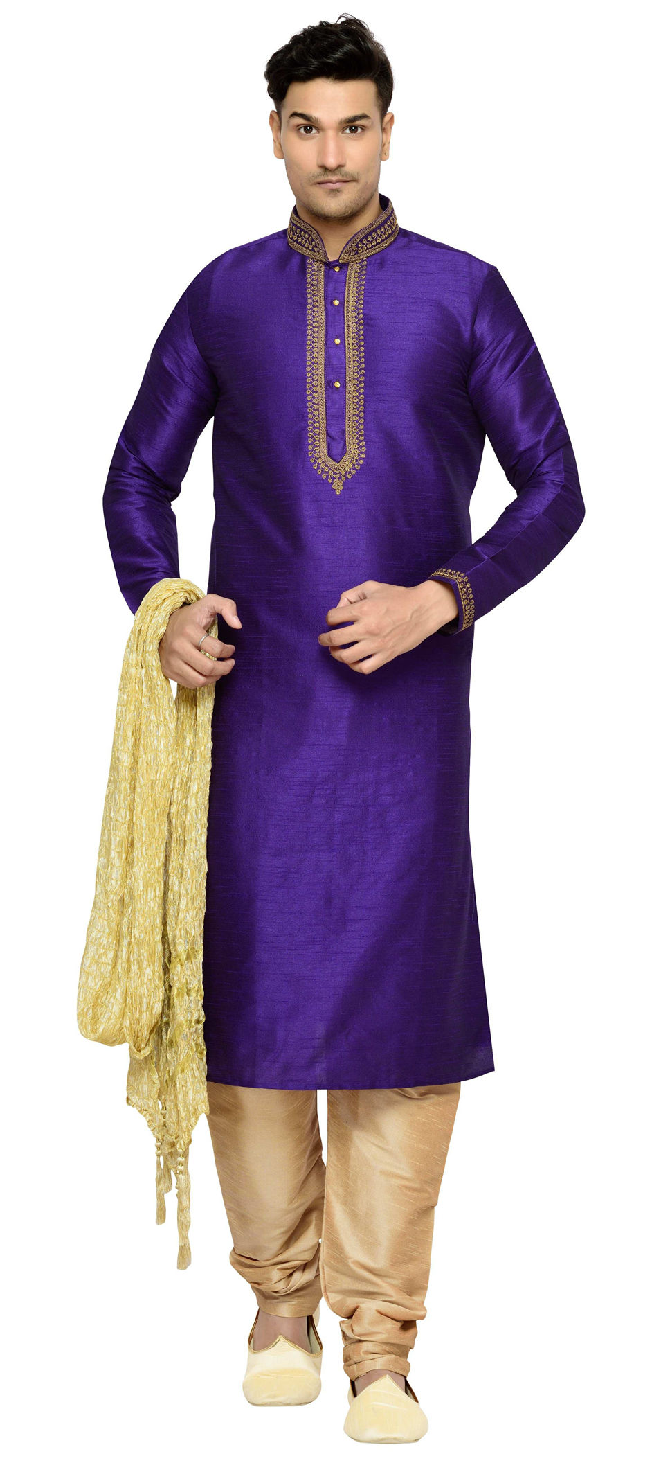 505109: Purple and Violet color Raw Dupion Silk fabric Kurta Pyjamas