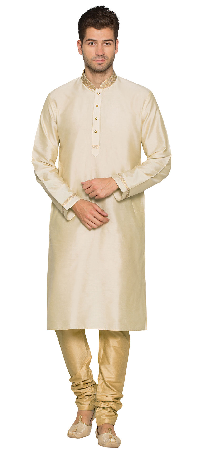 Beige and Brown color Silk cotton fabric Kurta Pyjamas : 506873