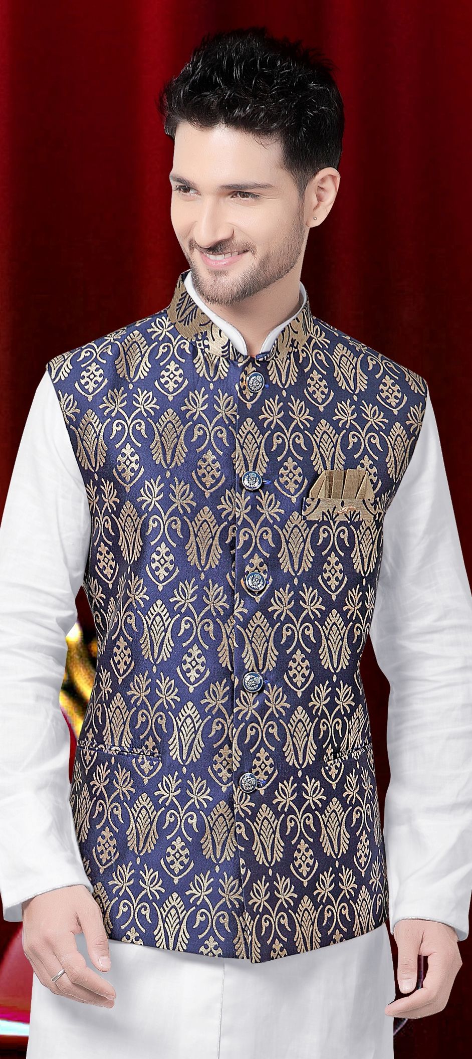 Blue color Jacquard, Silk fabric Nehru Jacket : 507455