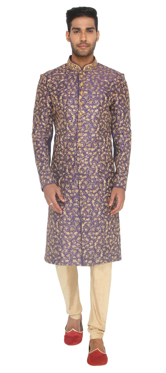 507906: Purple and Violet color family stitched Sherwani