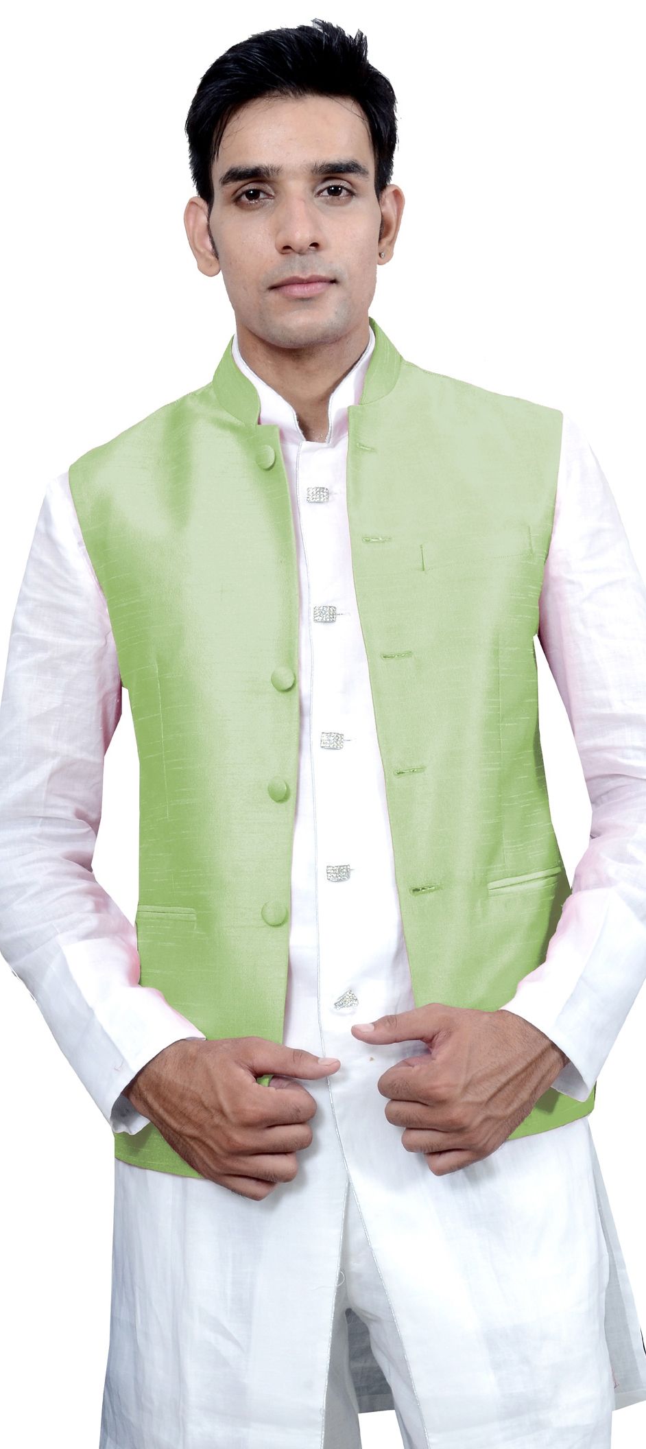 Green color Silk fabric Nehru Jacket : 507968