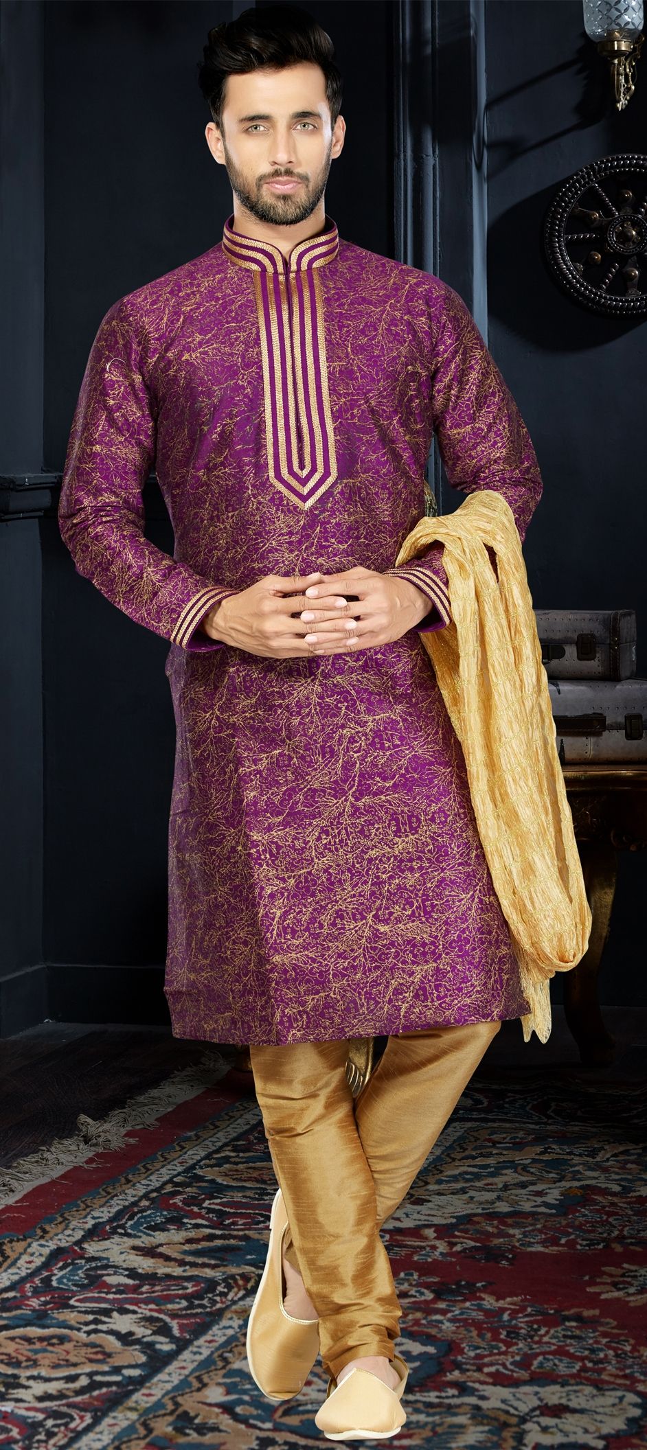 508006: Purple and Violet color Art Dupion Silk fabric Kurta Pyjamas