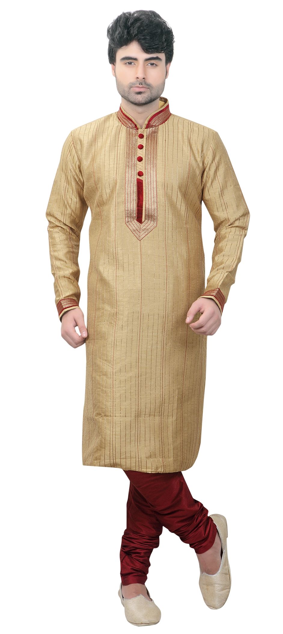 Beige and Brown color Art Silk fabric Kurta Pyjamas : 508098