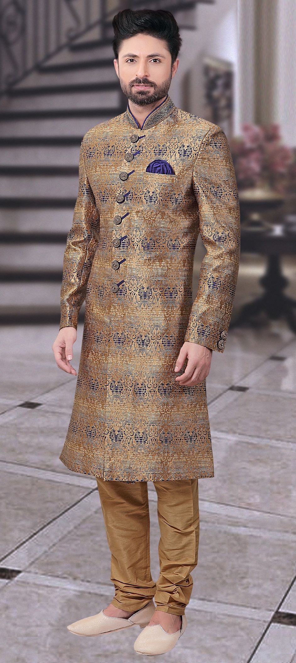 508536: Multicolor color Brocade fabric Sherwani